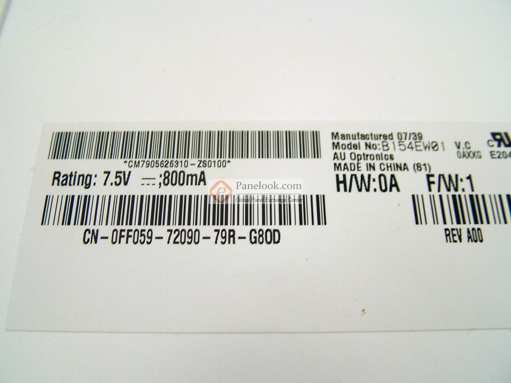 AUO B154EW01 VC Overview - Panelook.com