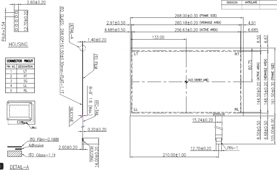 GP-116F-5H-NB03A Gtouch, 11.6寸宽温五线电阻屏, 16：9, 应用于工业、医疗、军工 | 上海诚普电子科技有限公司