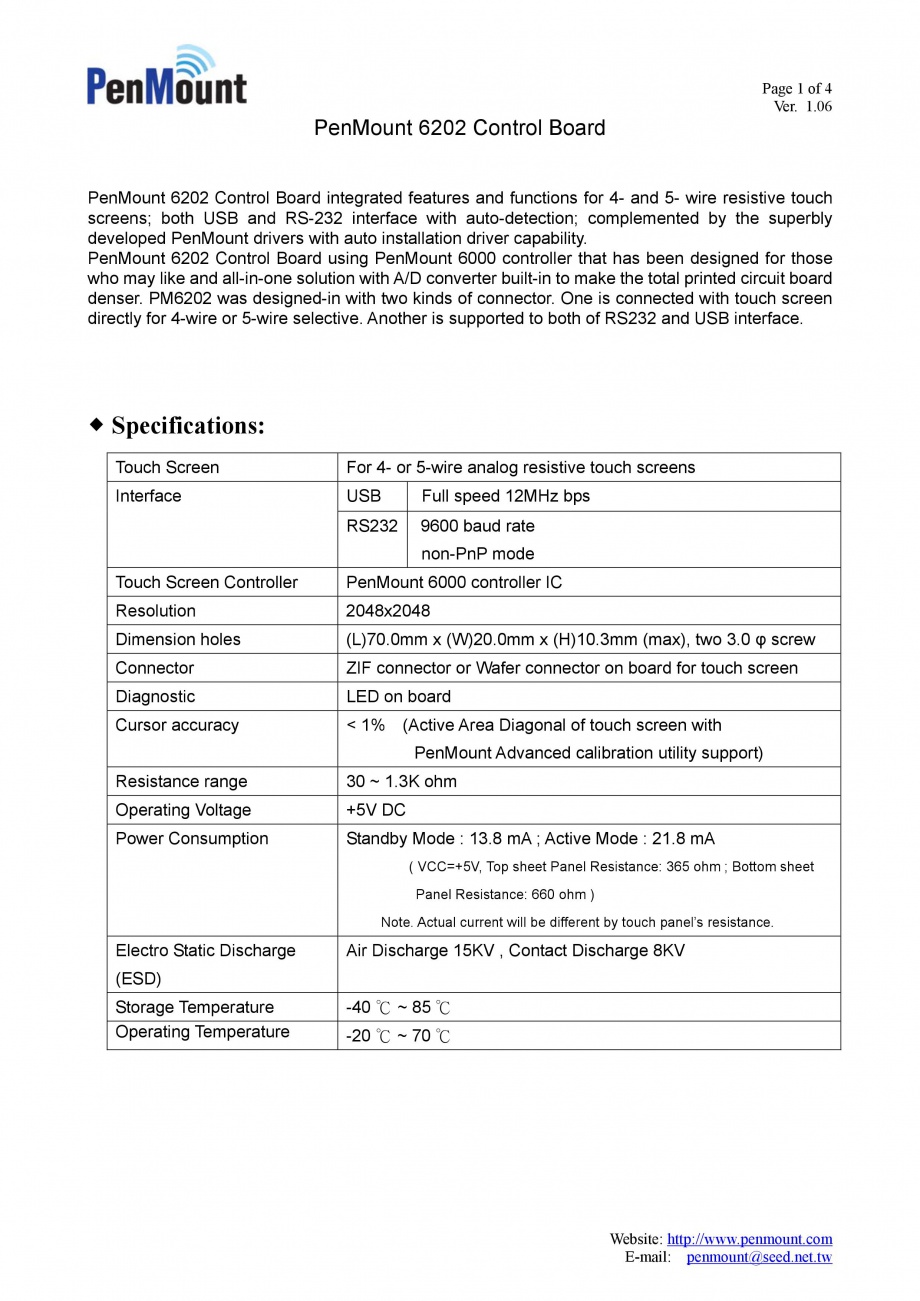 PM6202B-CW4 PM6202B-CW4 M-MB-PM6202 RS-232接口USB接口 支持4线电阻屏 3.5-24寸电阻屏控制器 ...