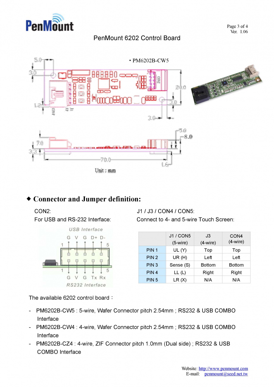 PM6202B-CW5 PM6202B-CW5 M-MB-PM6202 RS-232接口USB接口 支持5线电阻屏 3.5-24寸电阻屏控制器 ...