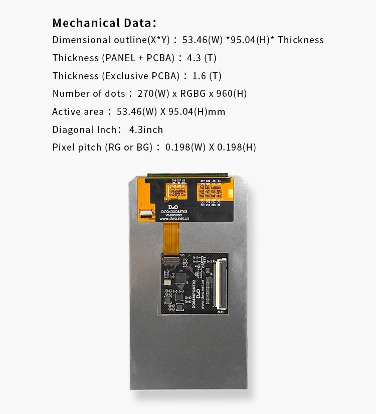DO0430PQMT02 AMOLED screen DO0430PQMT02 4.3inch 540*960 MCU i8080 LCD panel Module Customized ...