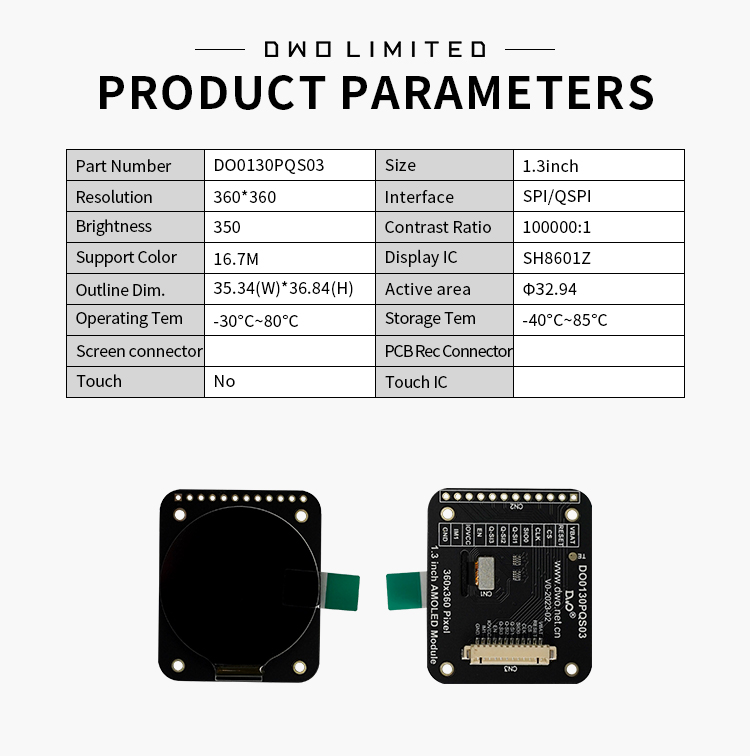 DO0130PQS03 AMOLED DO0130PQS03 screen 1.3inch 360*360 SPIQSPI LCD Display Module STM32 MTK ESP32 ...