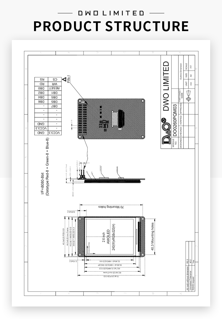 DO0260PQM03 AMOLED DO0260PQM03 screen 2.6 inch 240*320 MCU i8080 LCD Display Module STM32 MTK ...