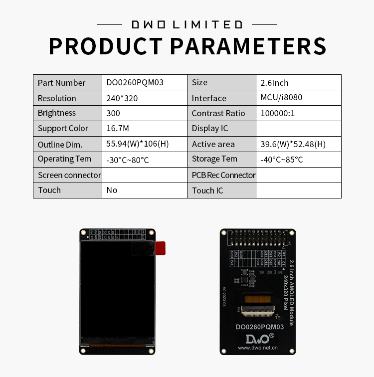 DO0260PQM03 AMOLED DO0260PQM03 screen 2.6 inch 240*320 MCU i8080 LCD Display Module STM32 MTK ...
