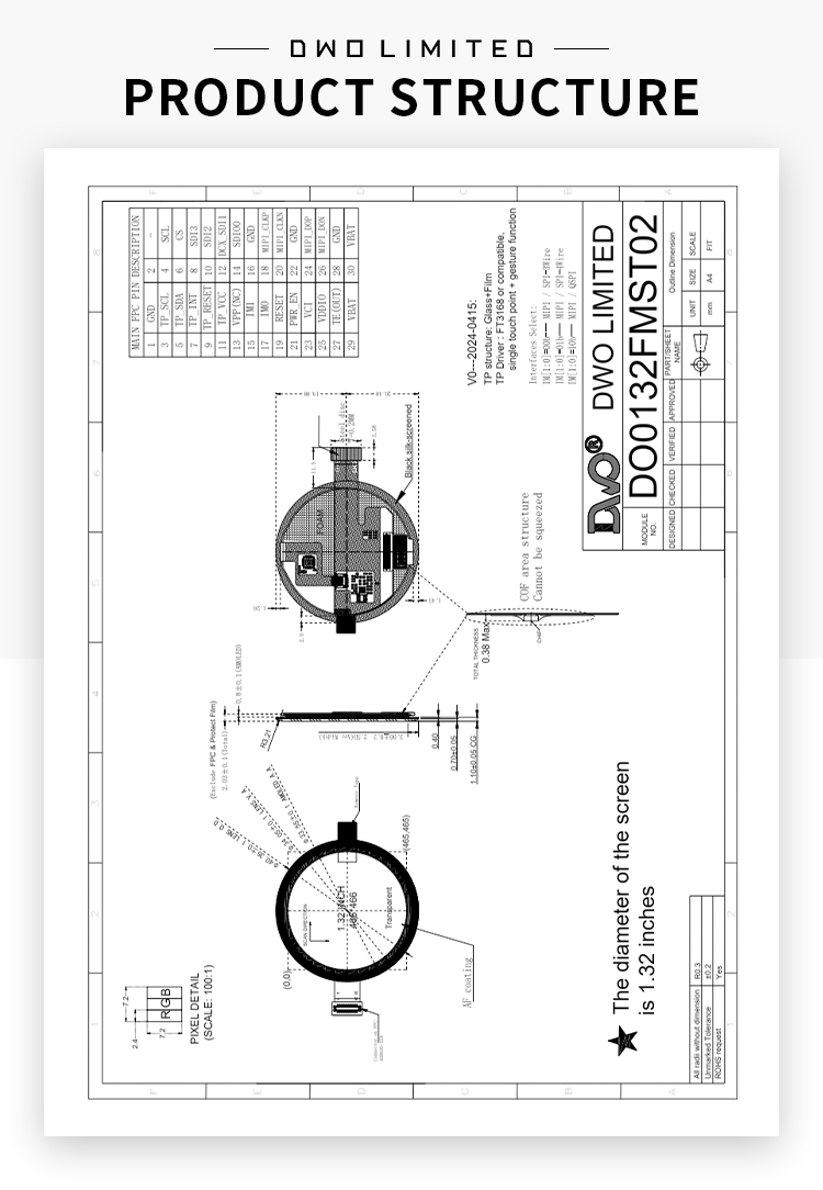 DO0132FMST02 AMOLED screen DO0132FMST02 1.32inch 466*466 SPI QSPI MIPI ...