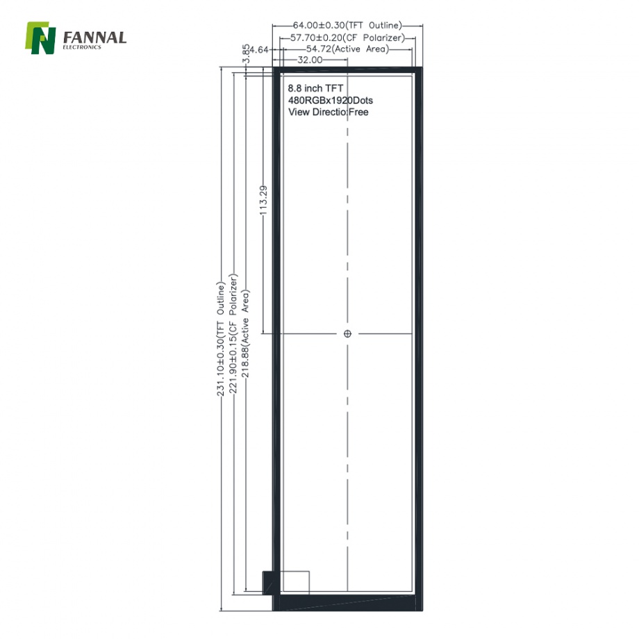FN0880W001A 8.8-inch Industrial TFT LCD, 480x1920, 600cd/m2, 40PINS ...