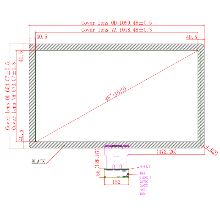 EG-46-001-V2 46 inch capacitive screen with G+G 16:9 USB interface (IIC ...