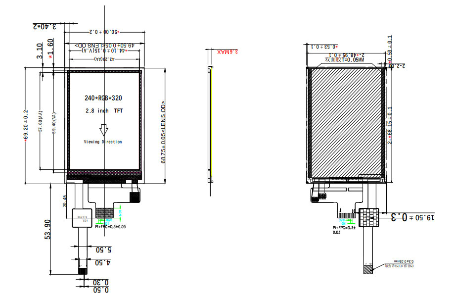 SZWXD2.8TFT-240320-102T TFT2.8寸液晶显示屏 屏幕 LCD LCM TP 带电容屏 G+F TN SPI4 | 深圳市万鑫通科技有限公司